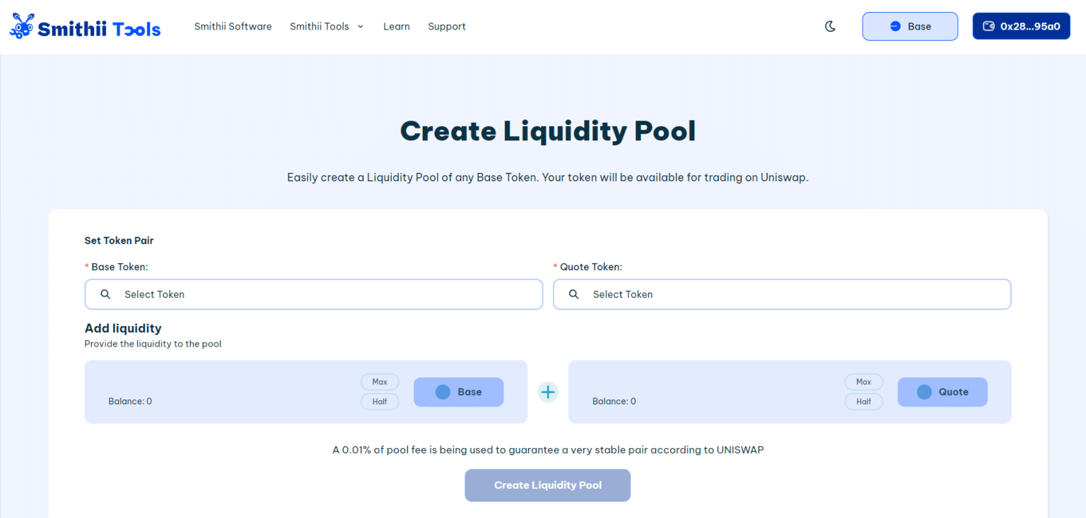 Create Liquidity Pool from Base Token【 Launch on Uniswap