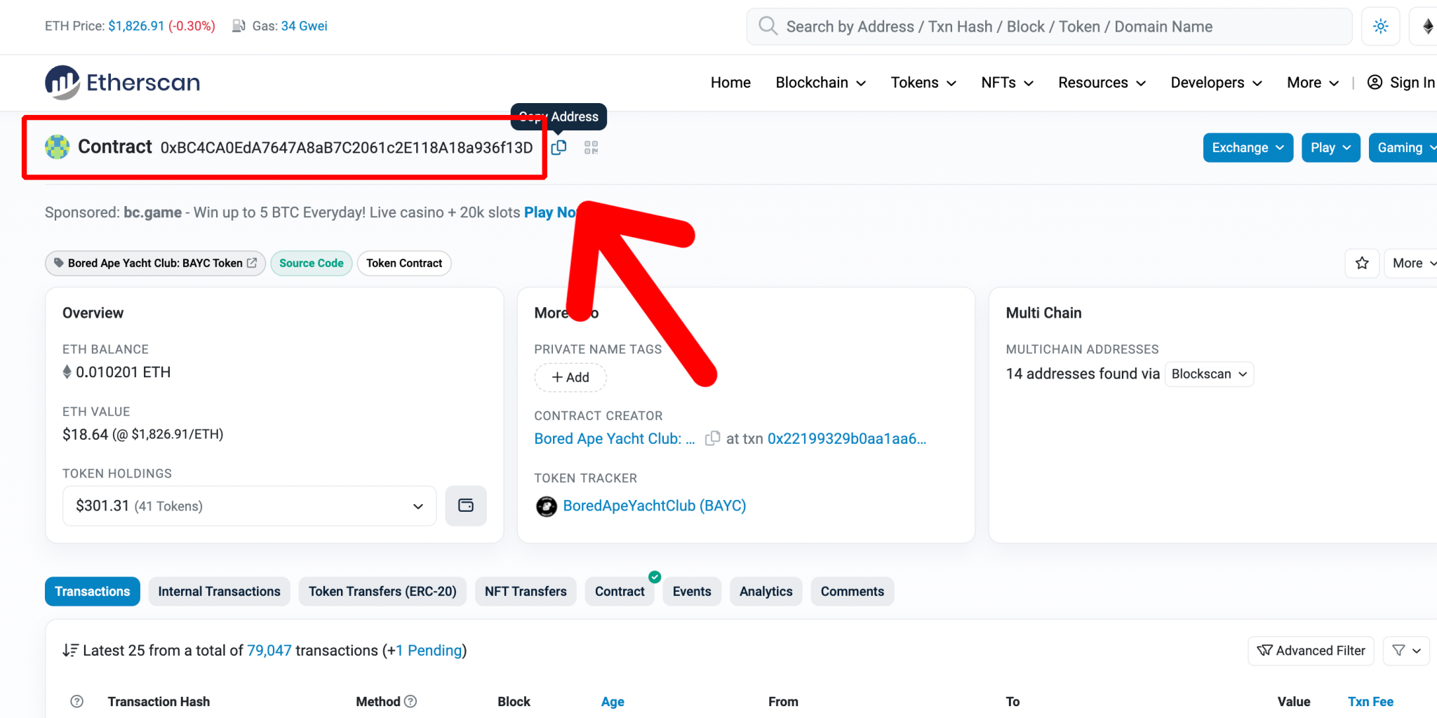 Cómo encontrar el Contract Address NFT Colección?